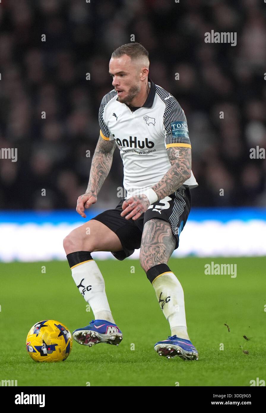 Derby County's Joe Ward in action during the Sky Bet Championship match ...