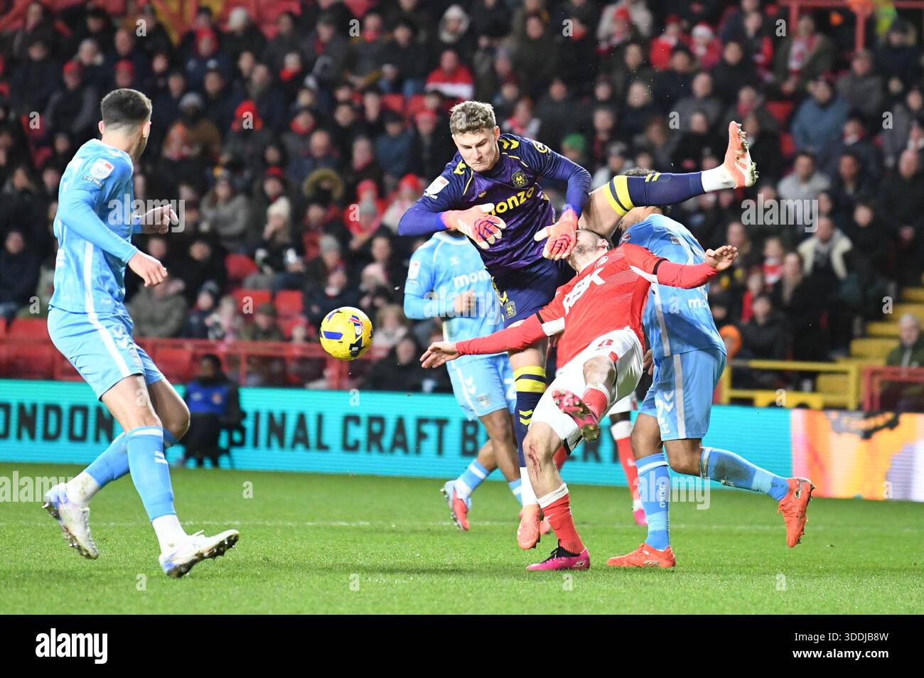 London, England. 1st Jan 2026. Carl Rushworth drops the ball during the ...