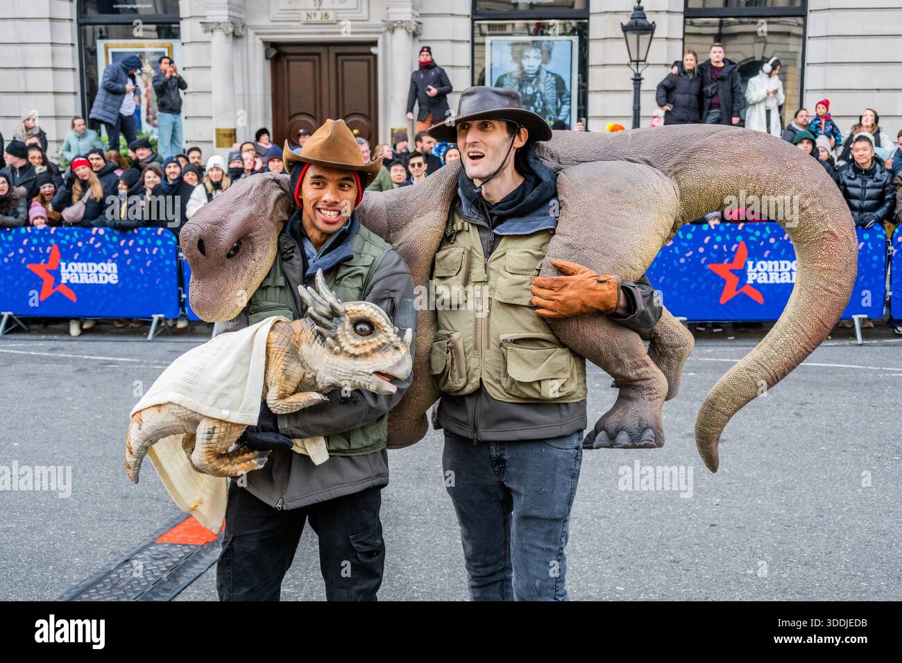 London, UK. 1 Jan 2026. Andy Day and Giant Dinosaurs - The London New ...