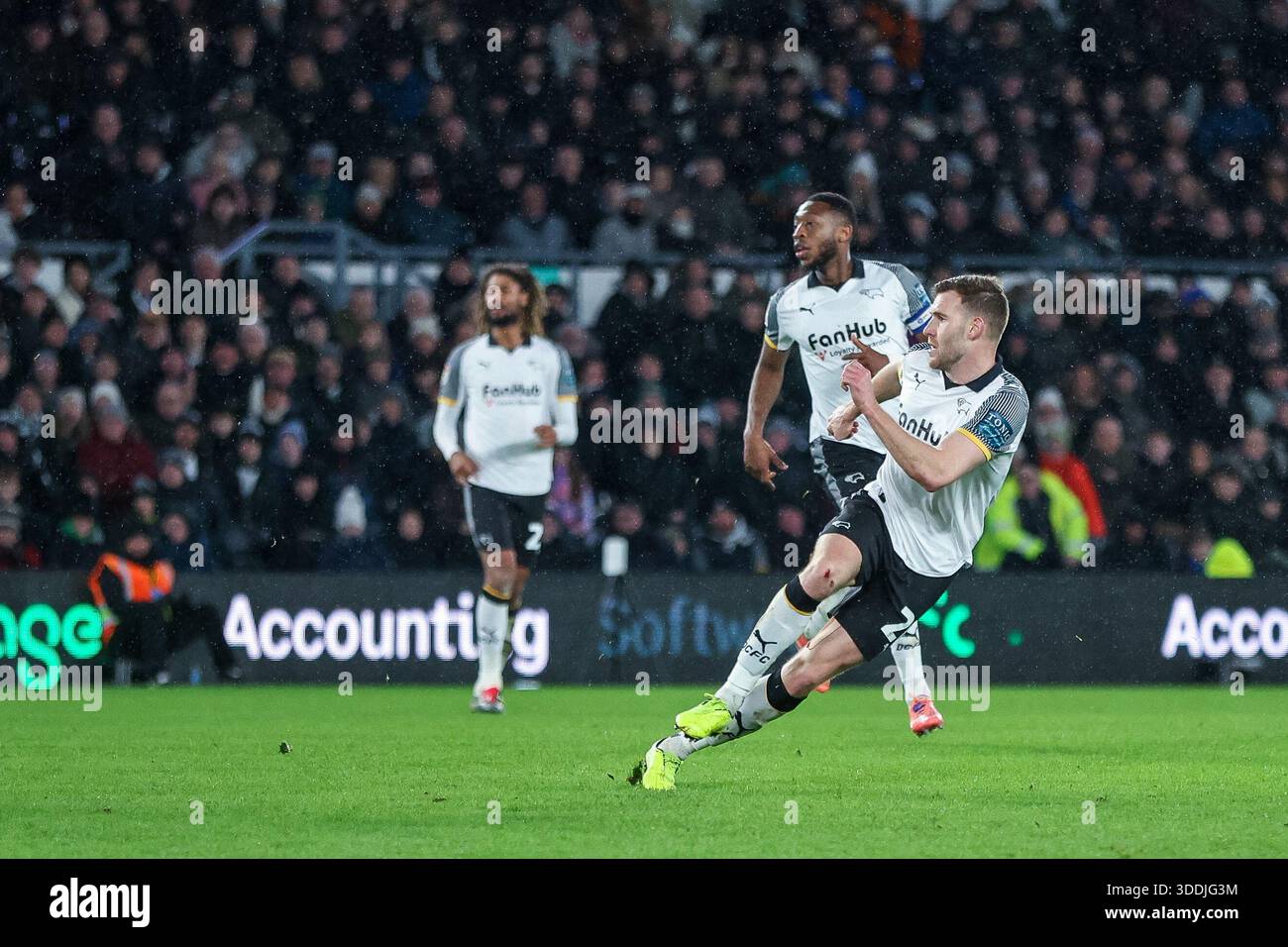 20, Callum Elder of Derby County attempts a shot during the Sky Bet ...