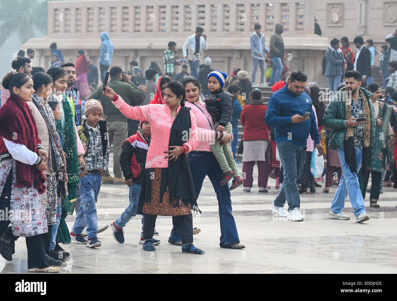 NOIDA, INDIA - JANUARY 1: On New Year's Day, a large crowd of people ...