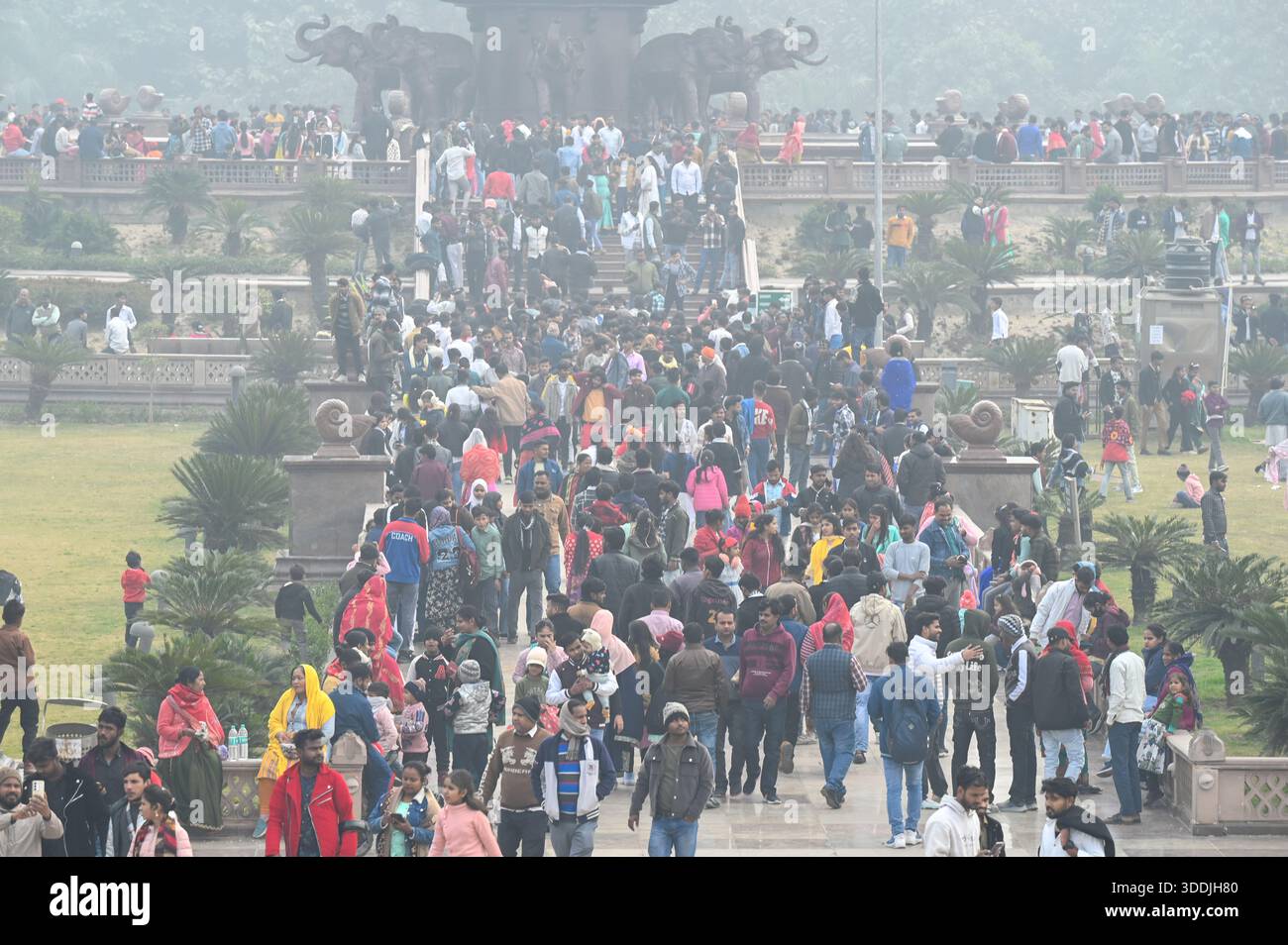 NOIDA, INDIA - JANUARY 1: On New Year's Day, a large crowd of people ...