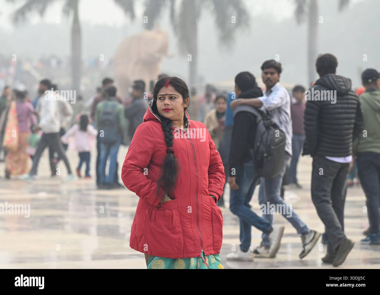 NOIDA, INDIA - JANUARY 1: On New Year's Day, a large crowd of people ...
