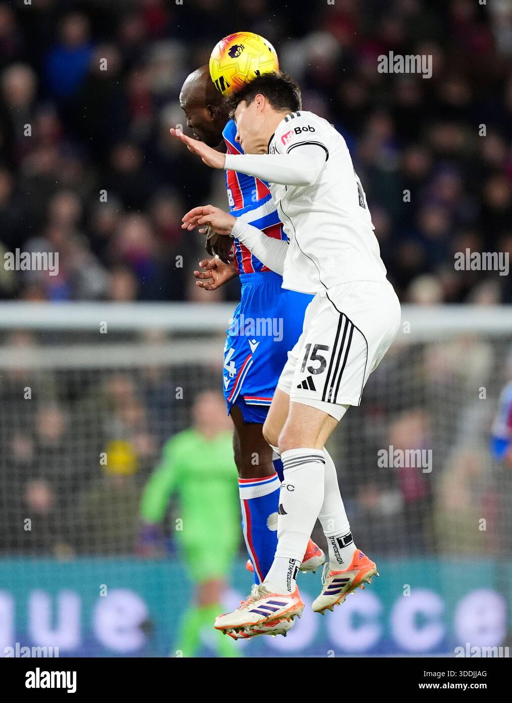 Crystal Palace's Jean-Philippe Mateta (left) and Fulham's Jorge Cuenca ...