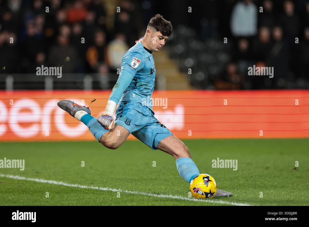 Stoke City goalkeeper Tommy Simkin takes a goal kick during the Sky Bet ...