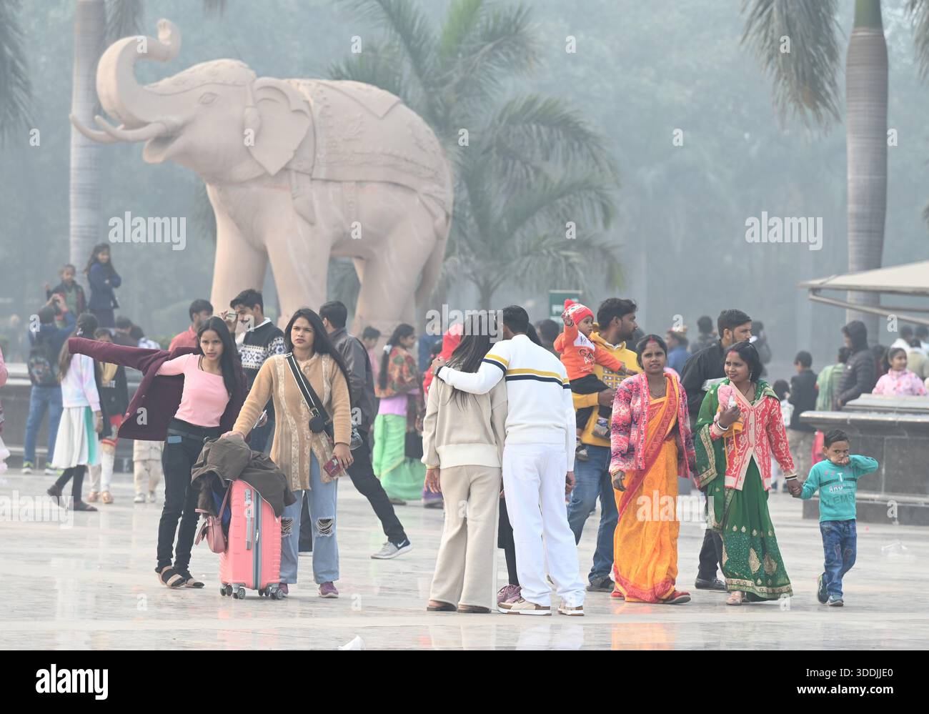 NOIDA, INDIA - JANUARY 1: On New Year's Day, a large crowd of people ...
