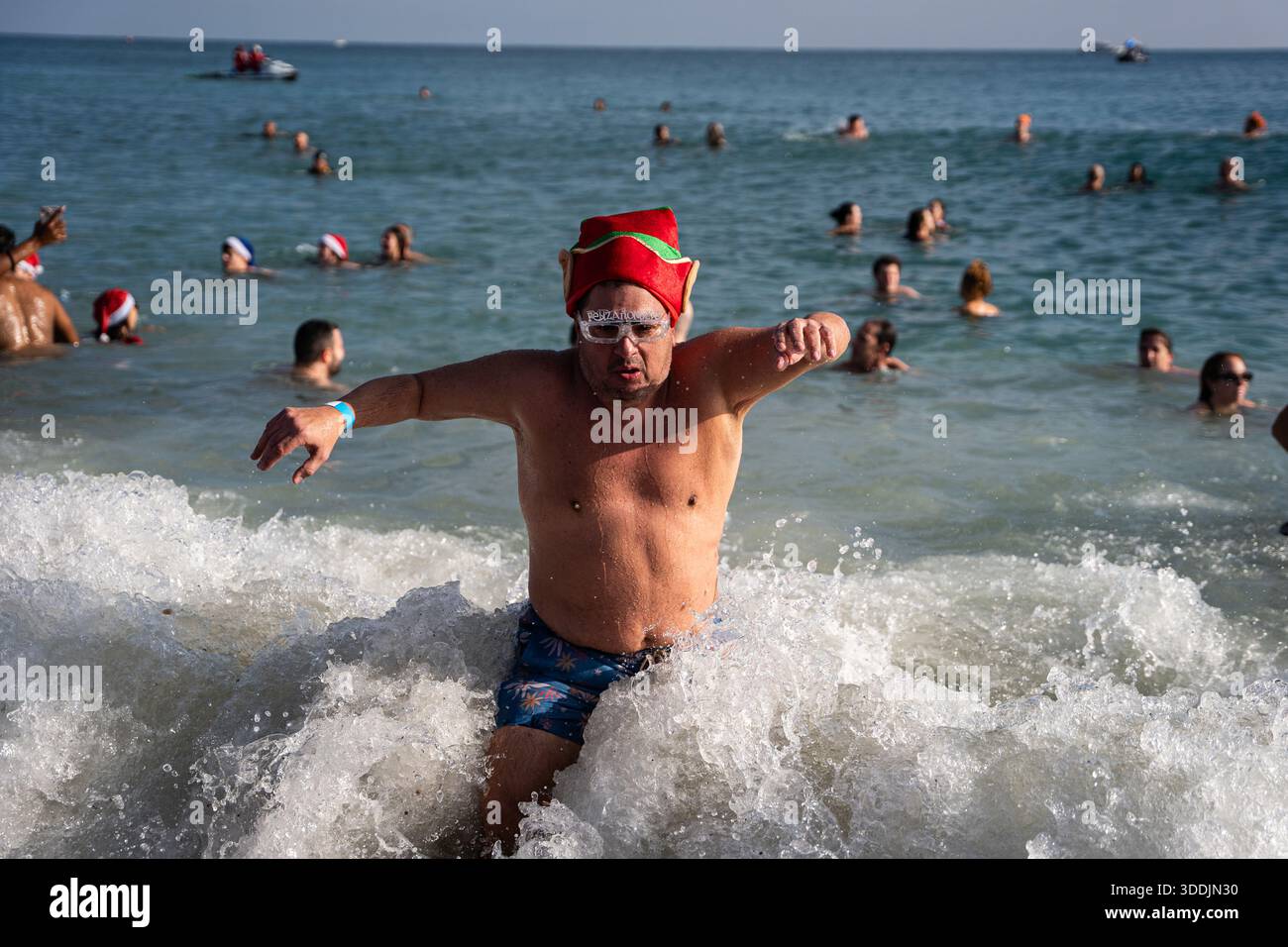January 1, 2026, Barcelona, Barcelona, Spain: Hundreds of bathers ...