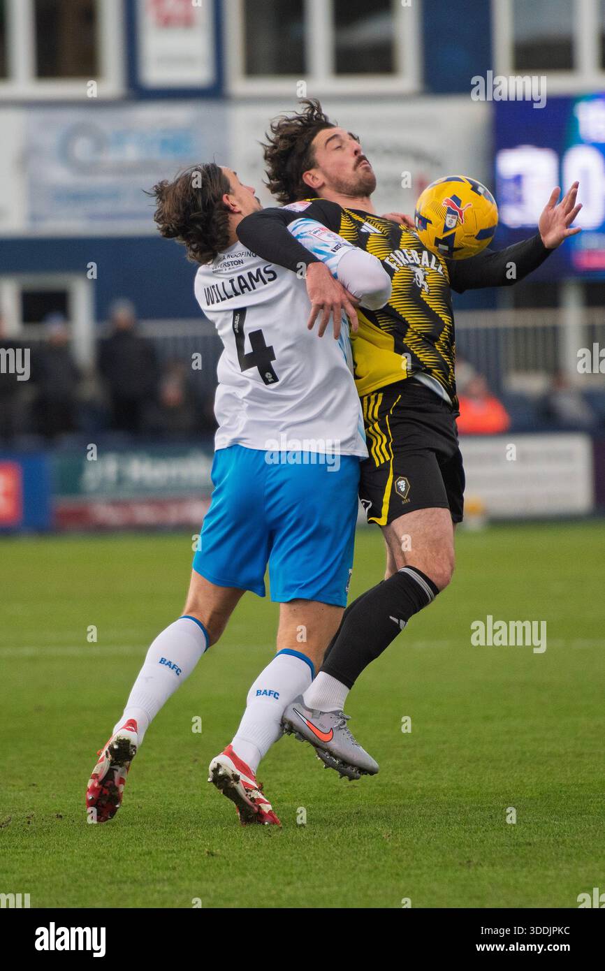 Barrow's Jordan Williams battles for possession during the Sky Bet ...
