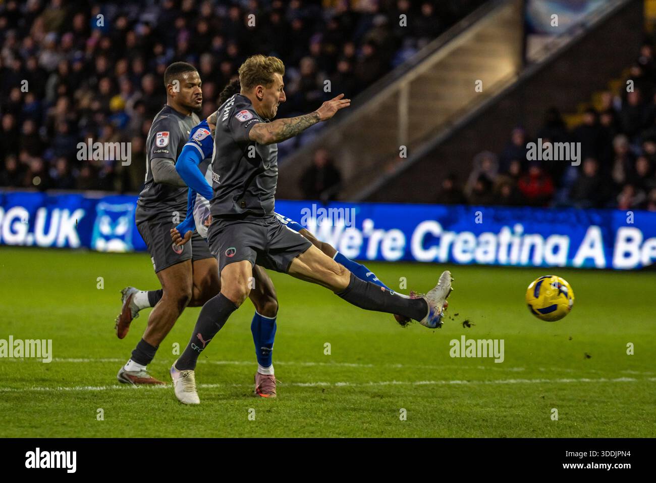 Kane Drummond of Oldham Athletic scores his side's equaliser during the ...