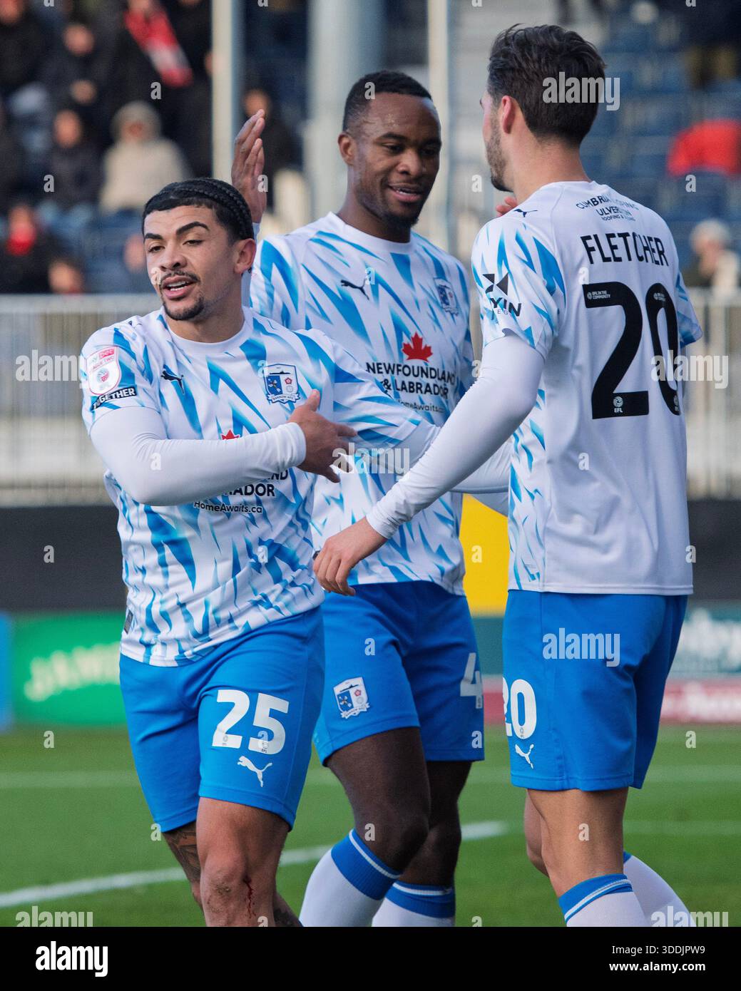 Barrow's Isaac Fletcher celebrates after scoring during the Sky Bet ...