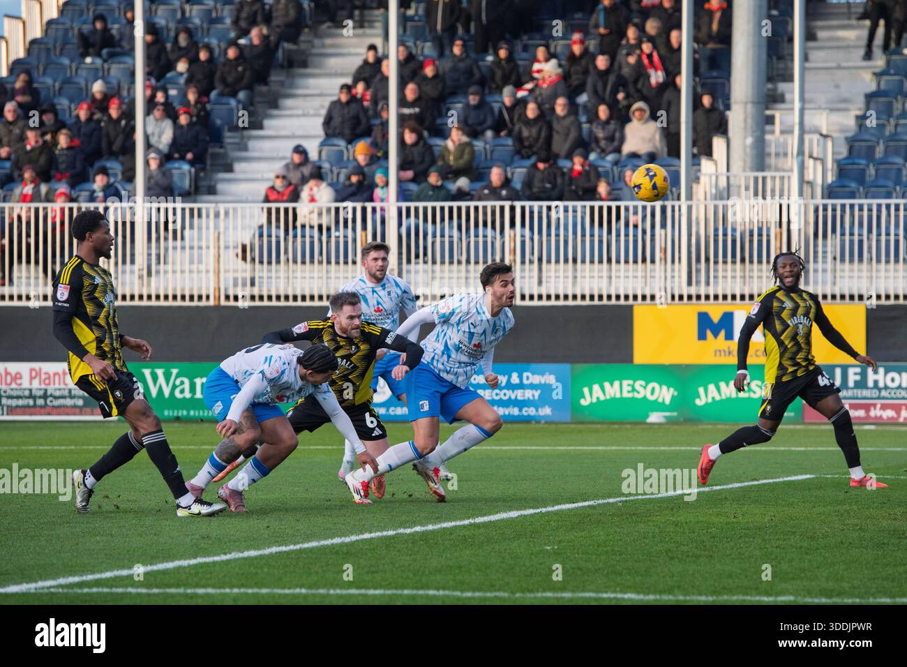 Barrow's Isaac Fletcher heads their goal during the Sky Bet League 2 ...