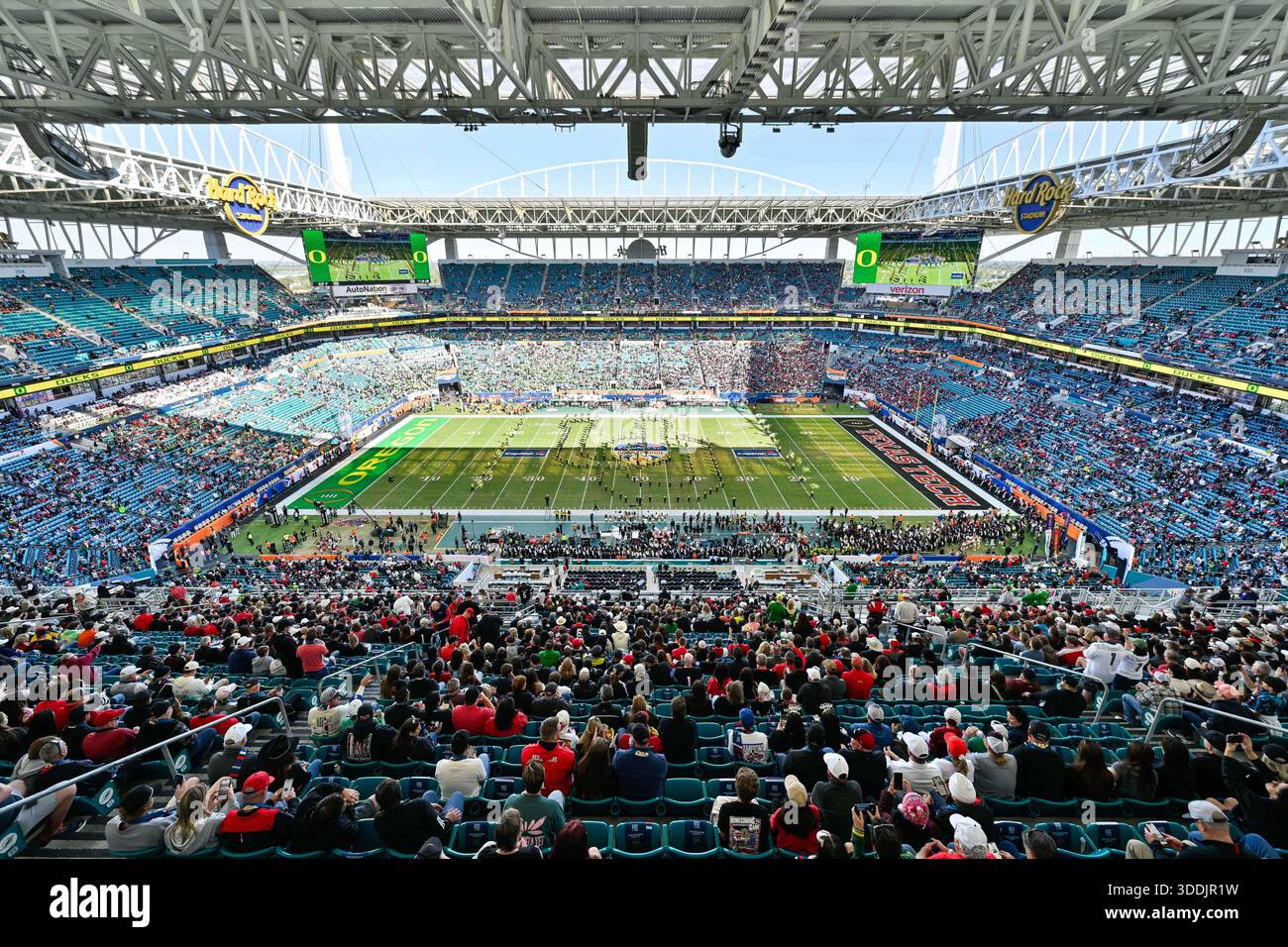 A view of the Oregon band on the field at Hard Rock Stadium before the ...