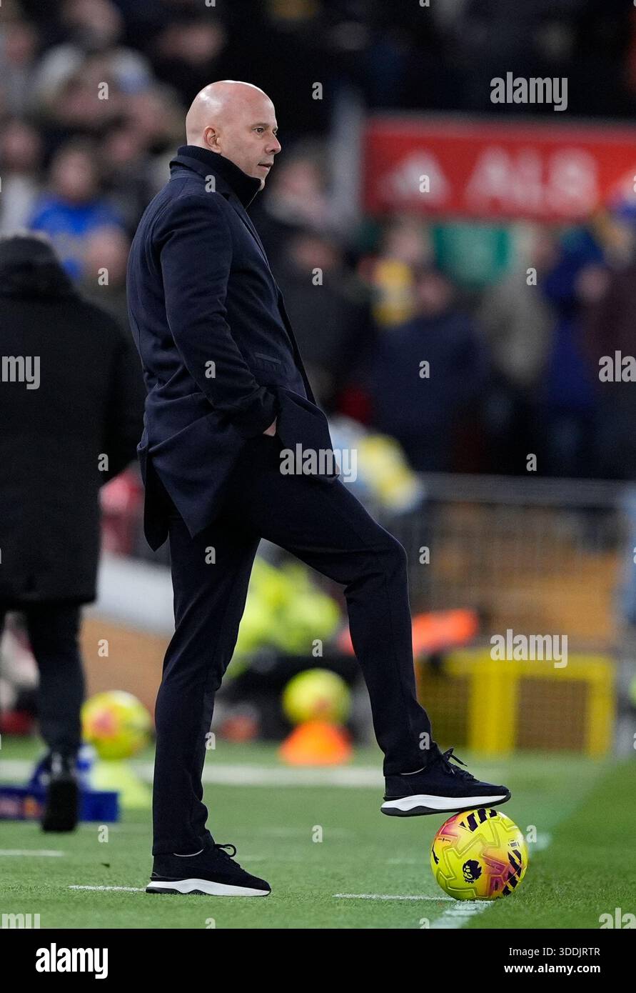 Liverpool manager Arne Slot during the Premier League match at Anfield ...