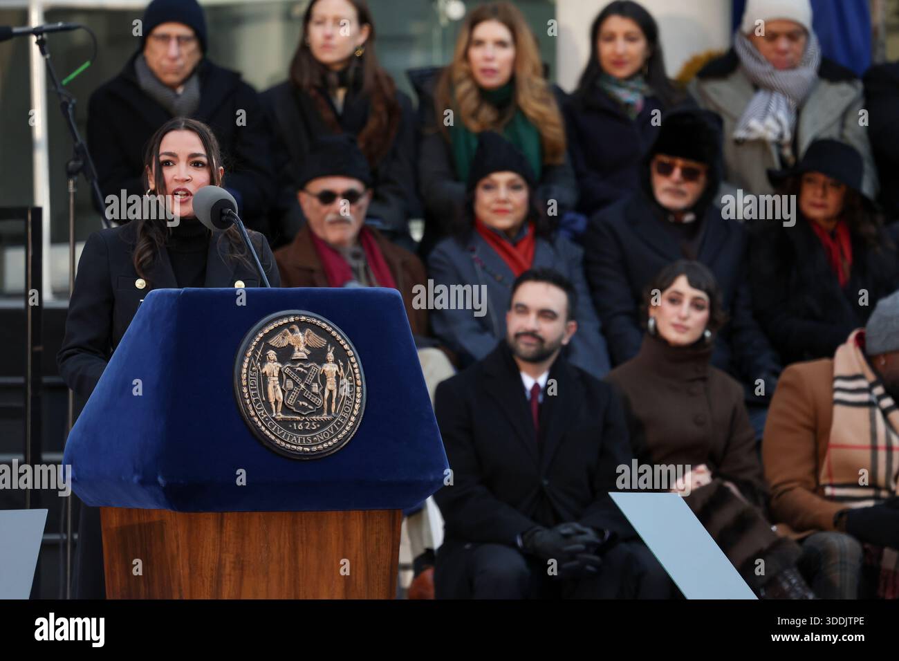 Rep. Alexandria Ocasio-Cortez, D-N.Y. speaks before a swearing-in ...