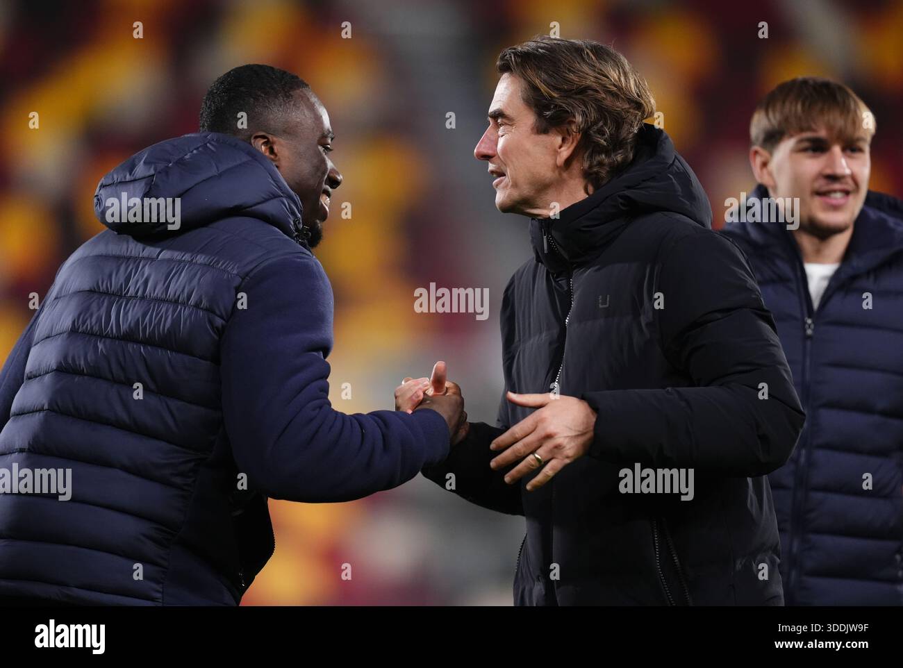 Tottenham Hotspur manager Thomas Frank (right) ahead of the Premier ...