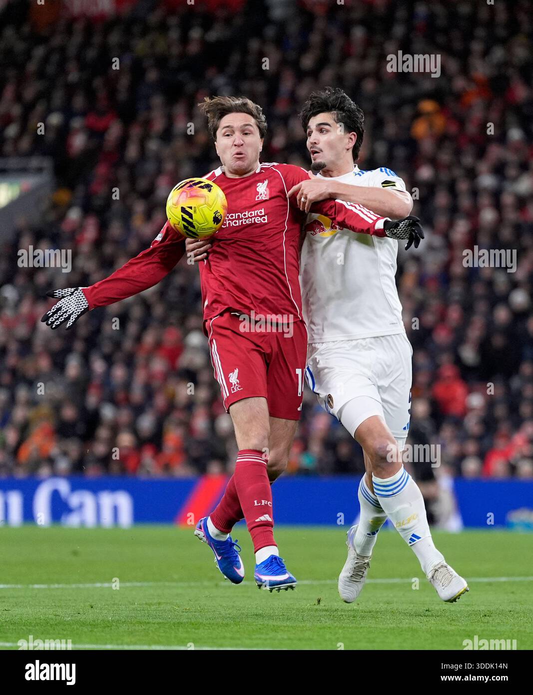Liverpool's Federico Chiesa (left) and Leeds United's Pascal Struijk ...