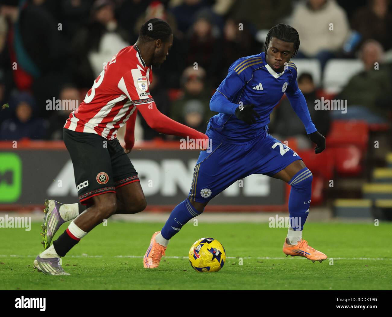 Sheffield United's Femi Seriki and Leicester City's Jeremy Monga battle ...