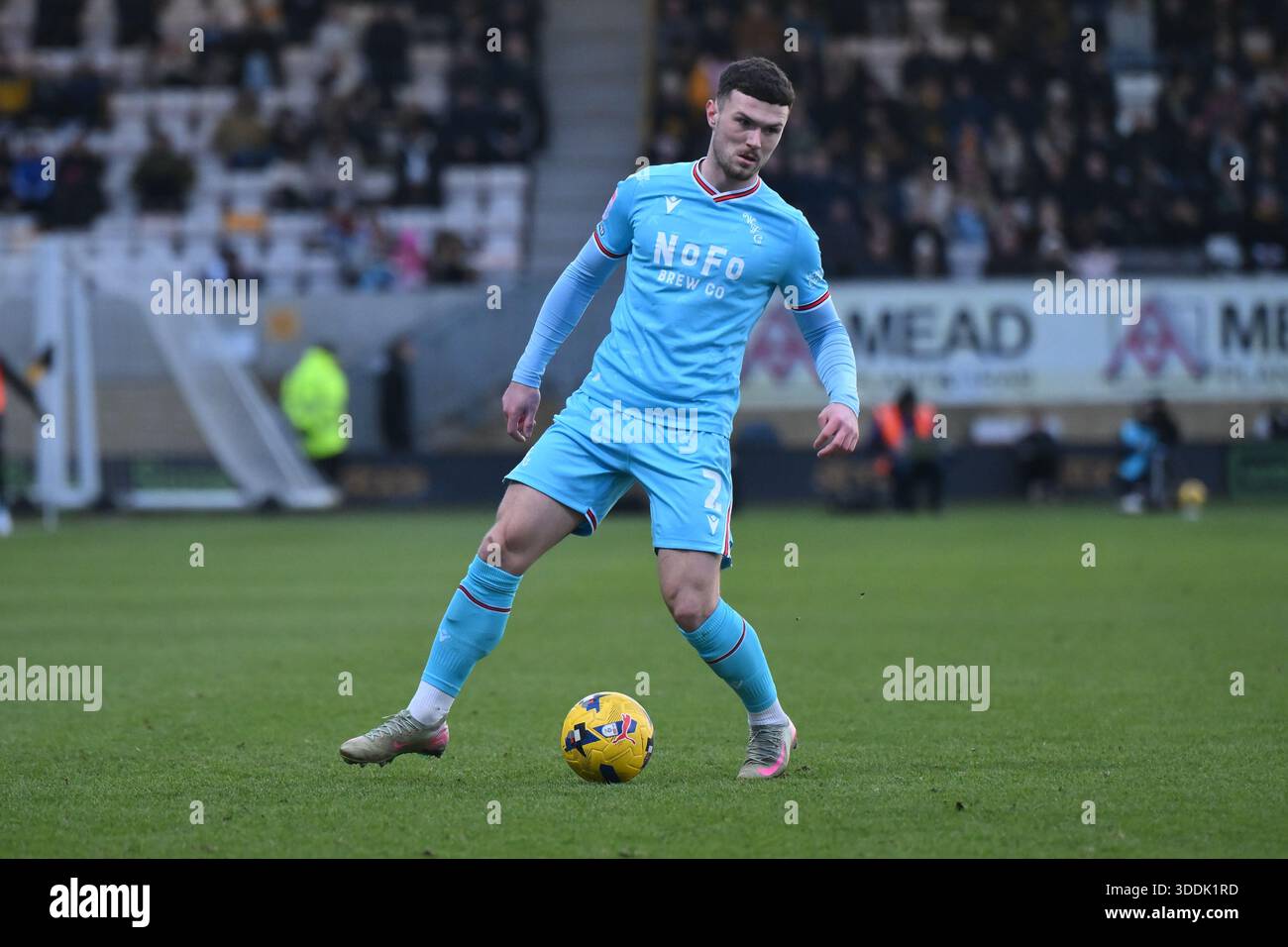 Connor Barrett of Walsall controls the ball during the Sky Bet League 2 ...