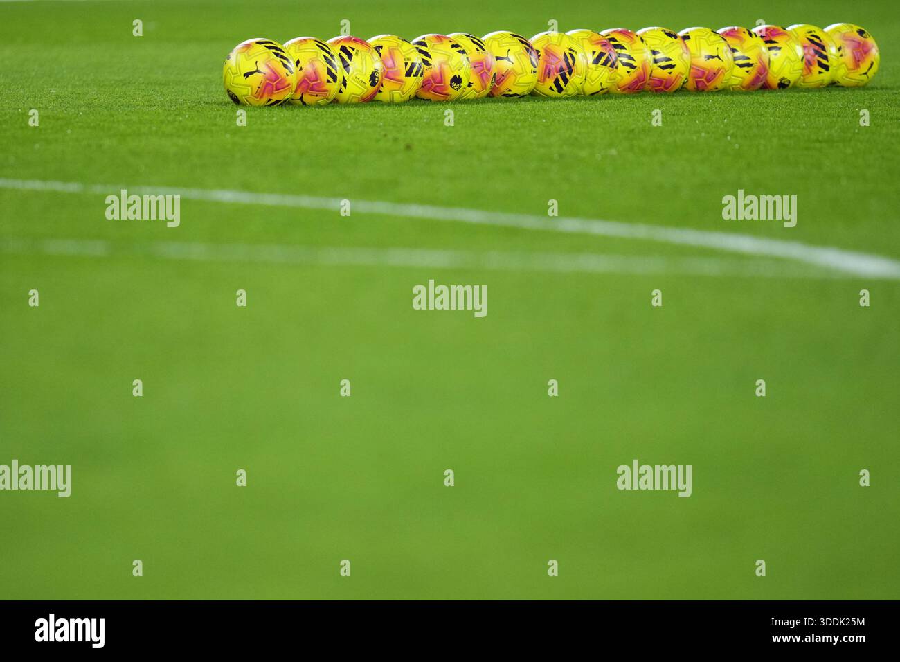 A line of premier league official match balls ahead of the Premier ...