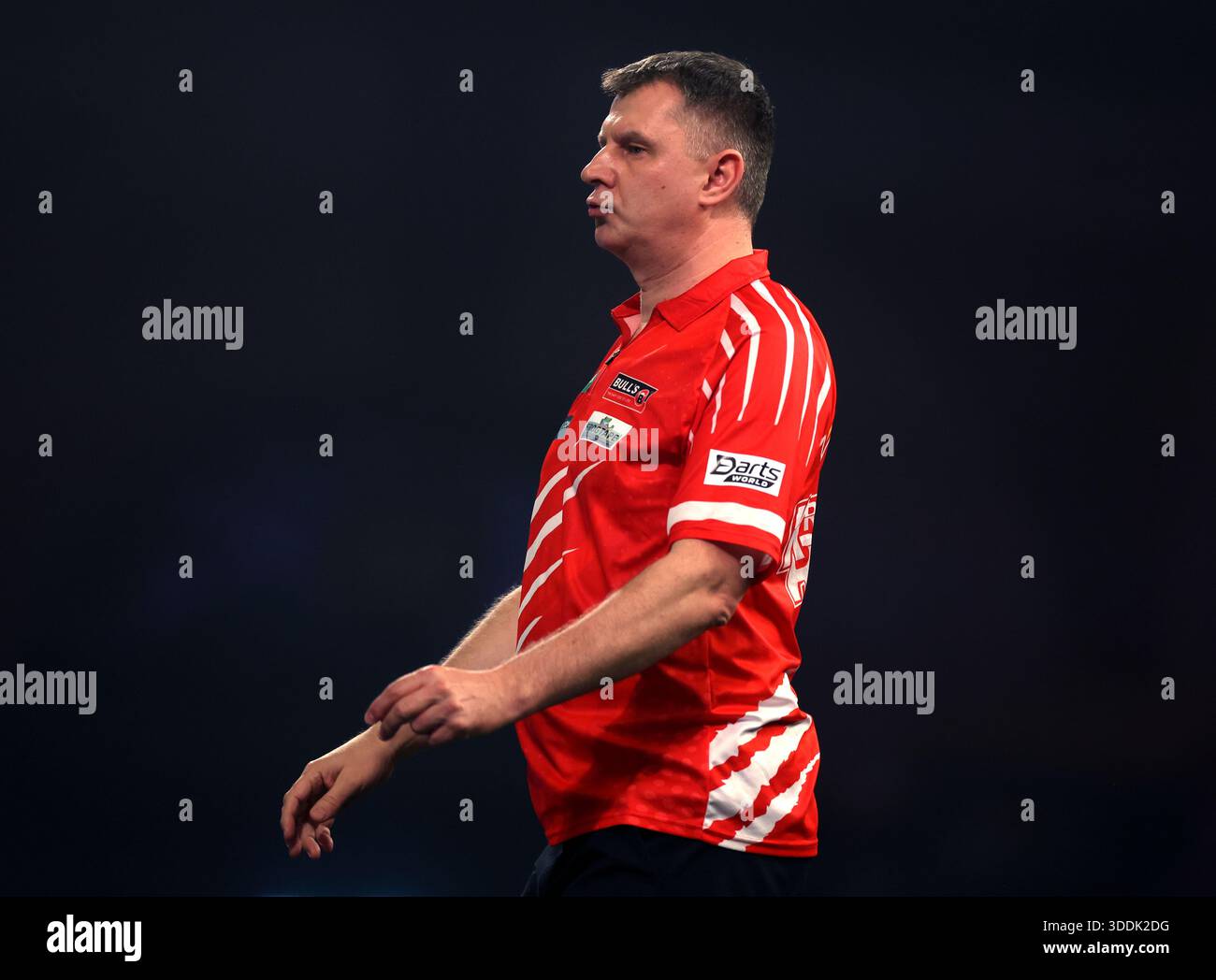 Poland's Krzysztof Ratajski reacts during his match against England's ...