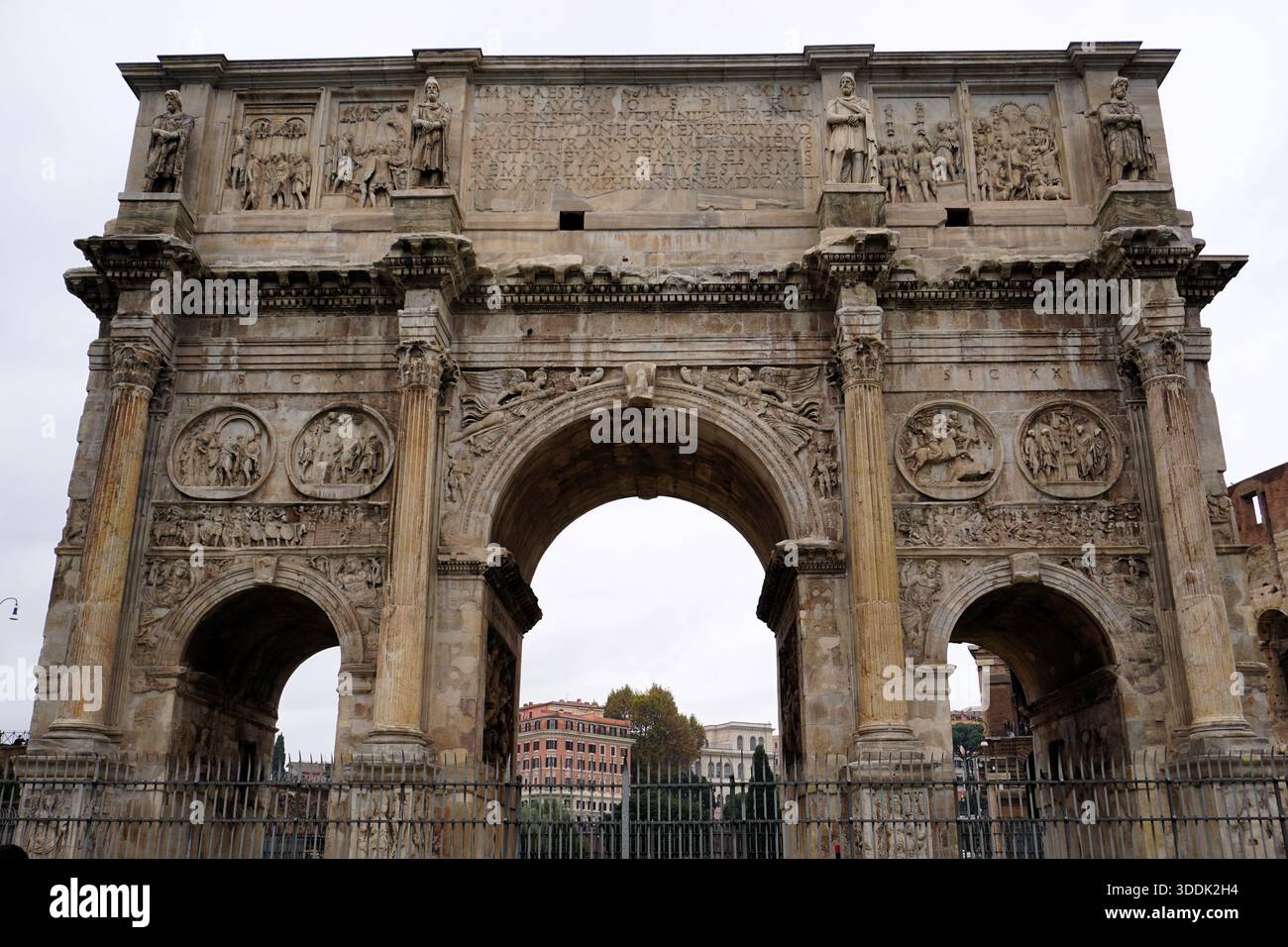 Frontal view of the Arch of Constantine, a landmark ancient Roman ...