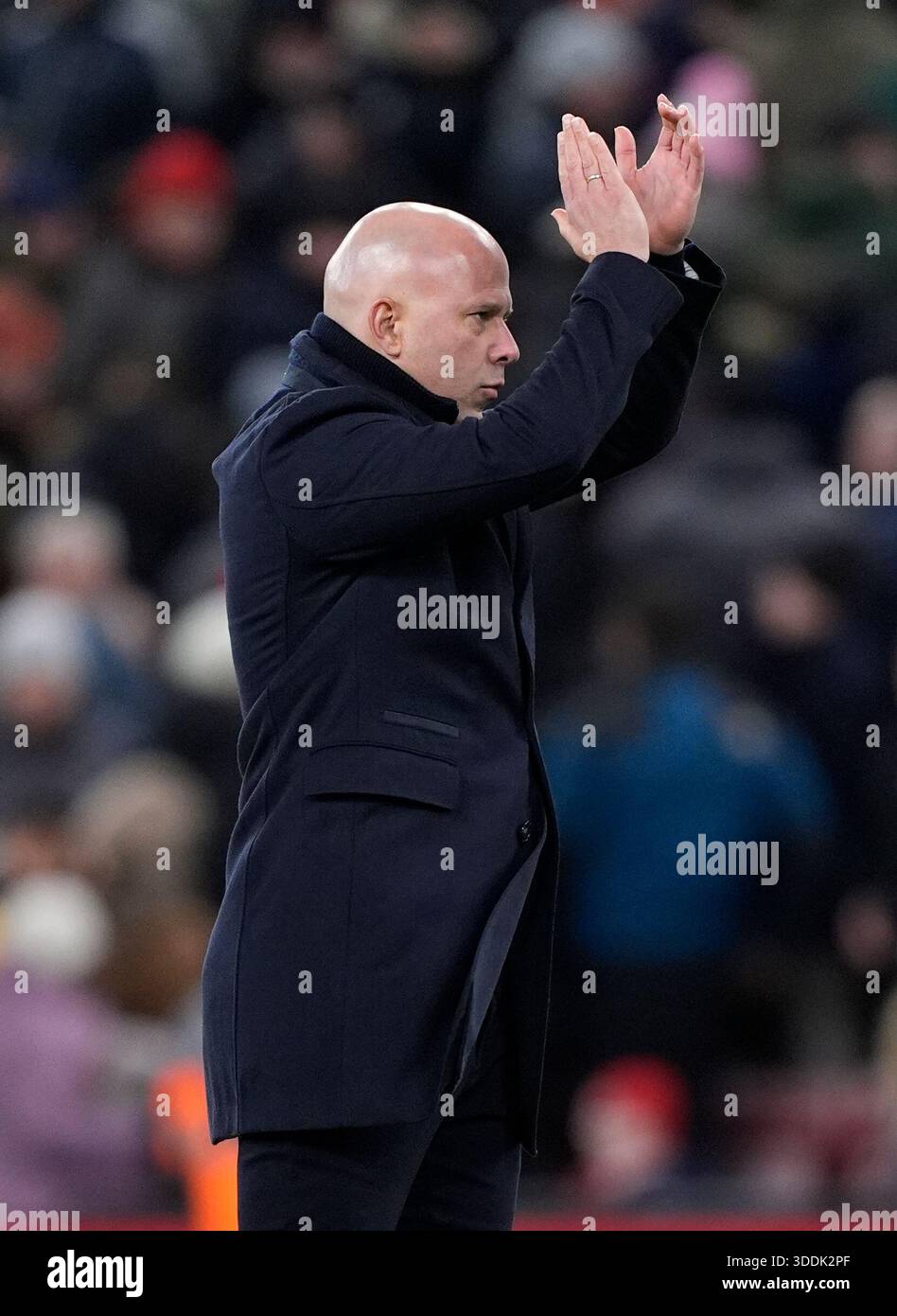 Liverpool manager Arne Slot at the final whistle after the Premier ...