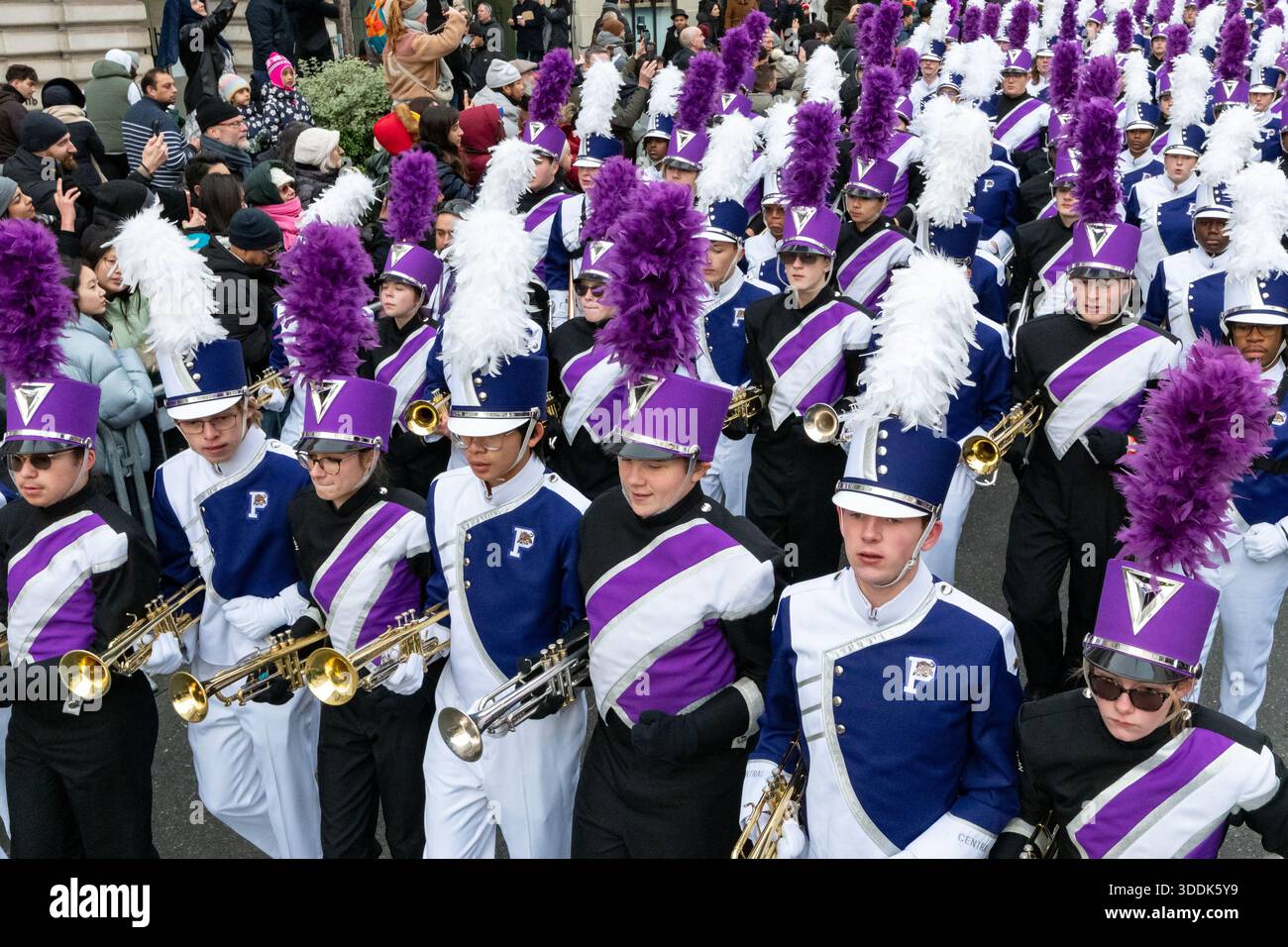 Members of a US high school marching band seen during the parade ...