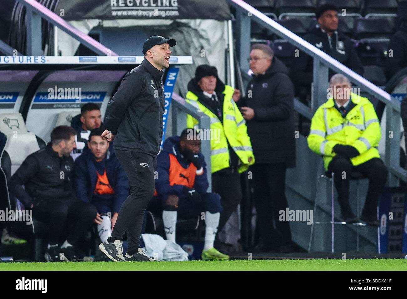 John Eustace, manager of Derby County shouts instructions during the ...