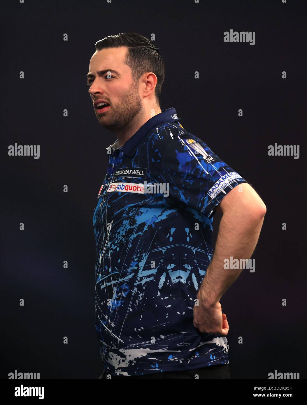 England's Luke Humphries reacts during his match against Netherlands ...