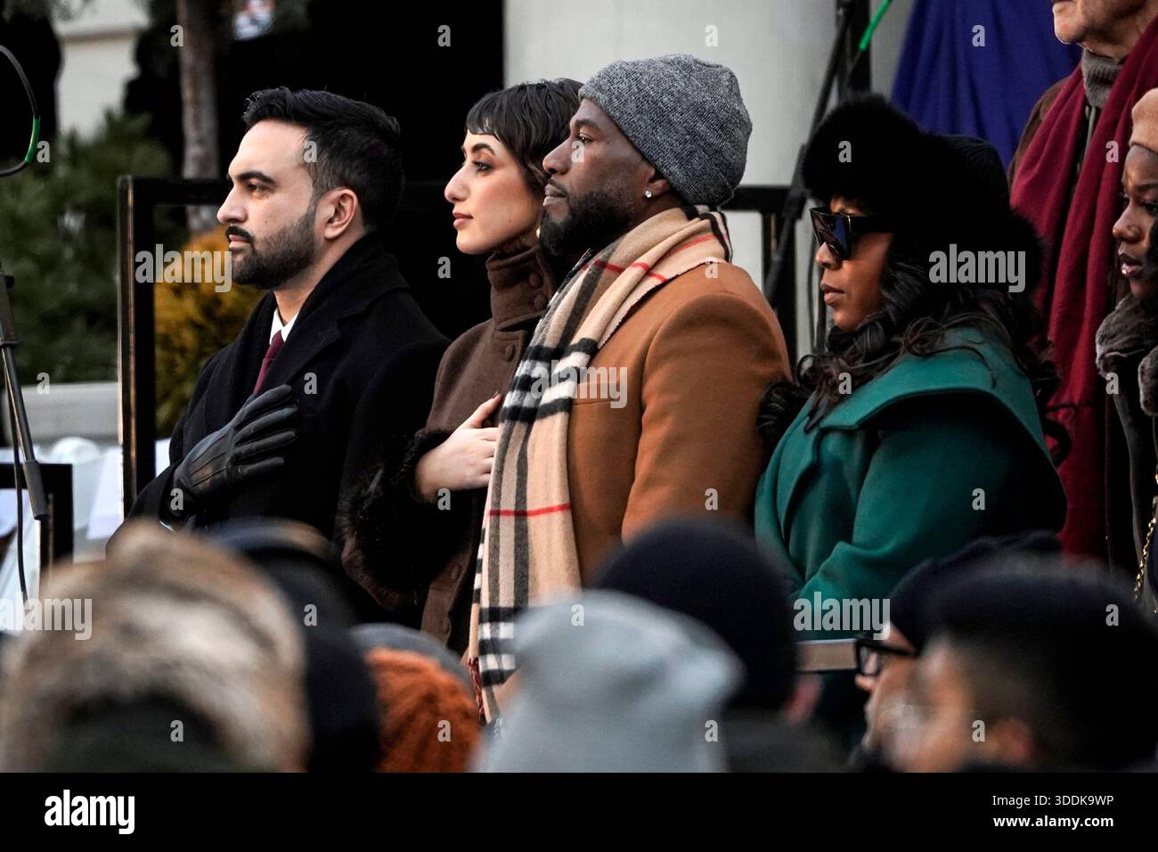 (L-R) Zohran Mamdani, his wife, Rawa Duwaji, Jumaane Williams and his ...