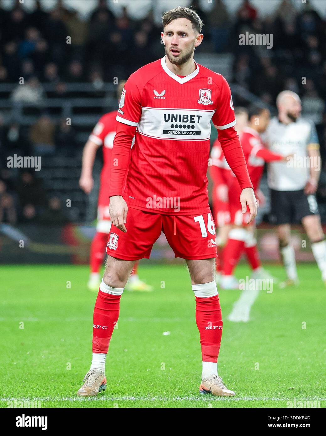16, Alan Browne of Middlesbrough FC assumes a defensive position during ...