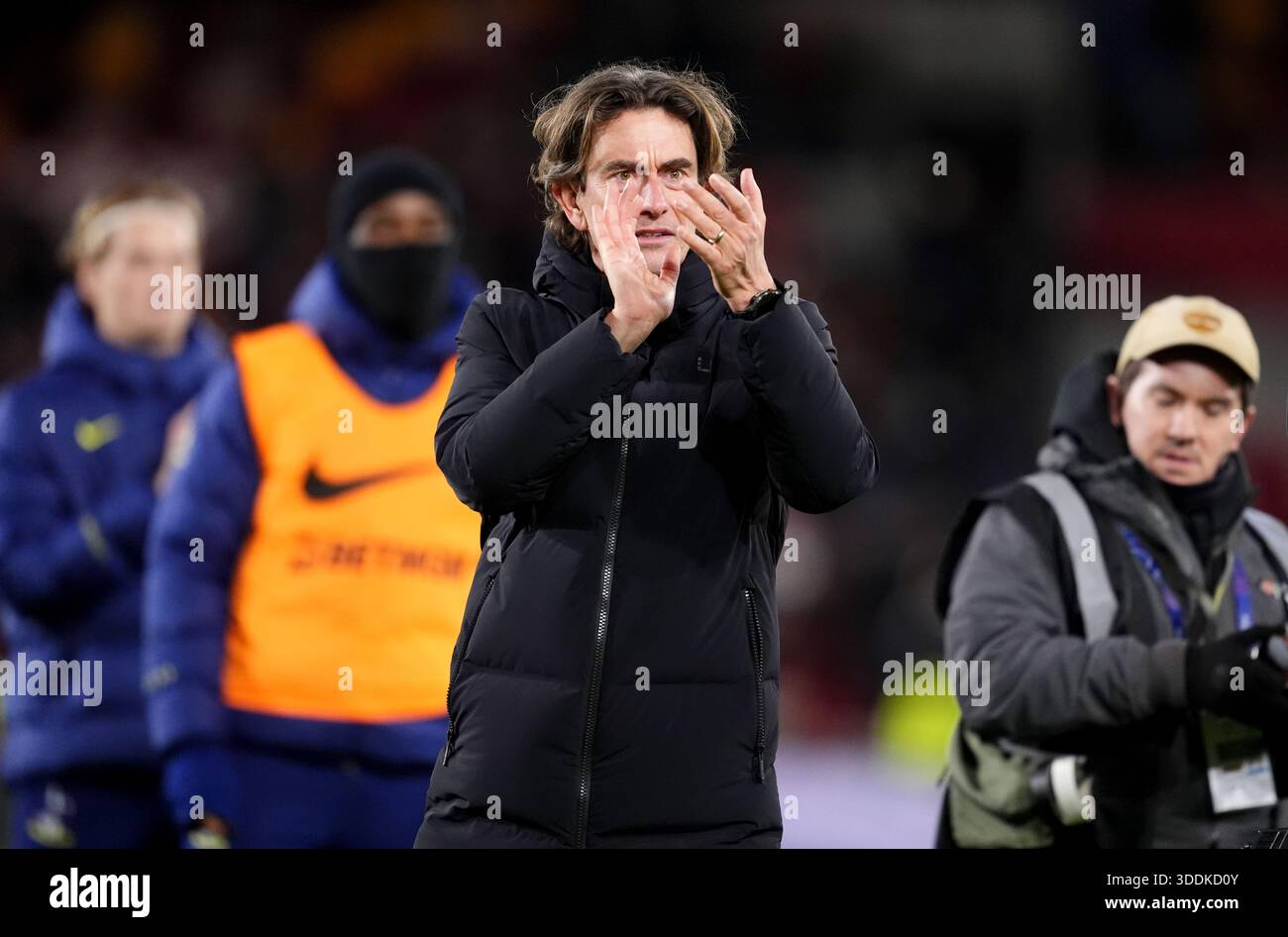 Tottenham Hotspur manager Thomas Frank applauds the fans after the ...