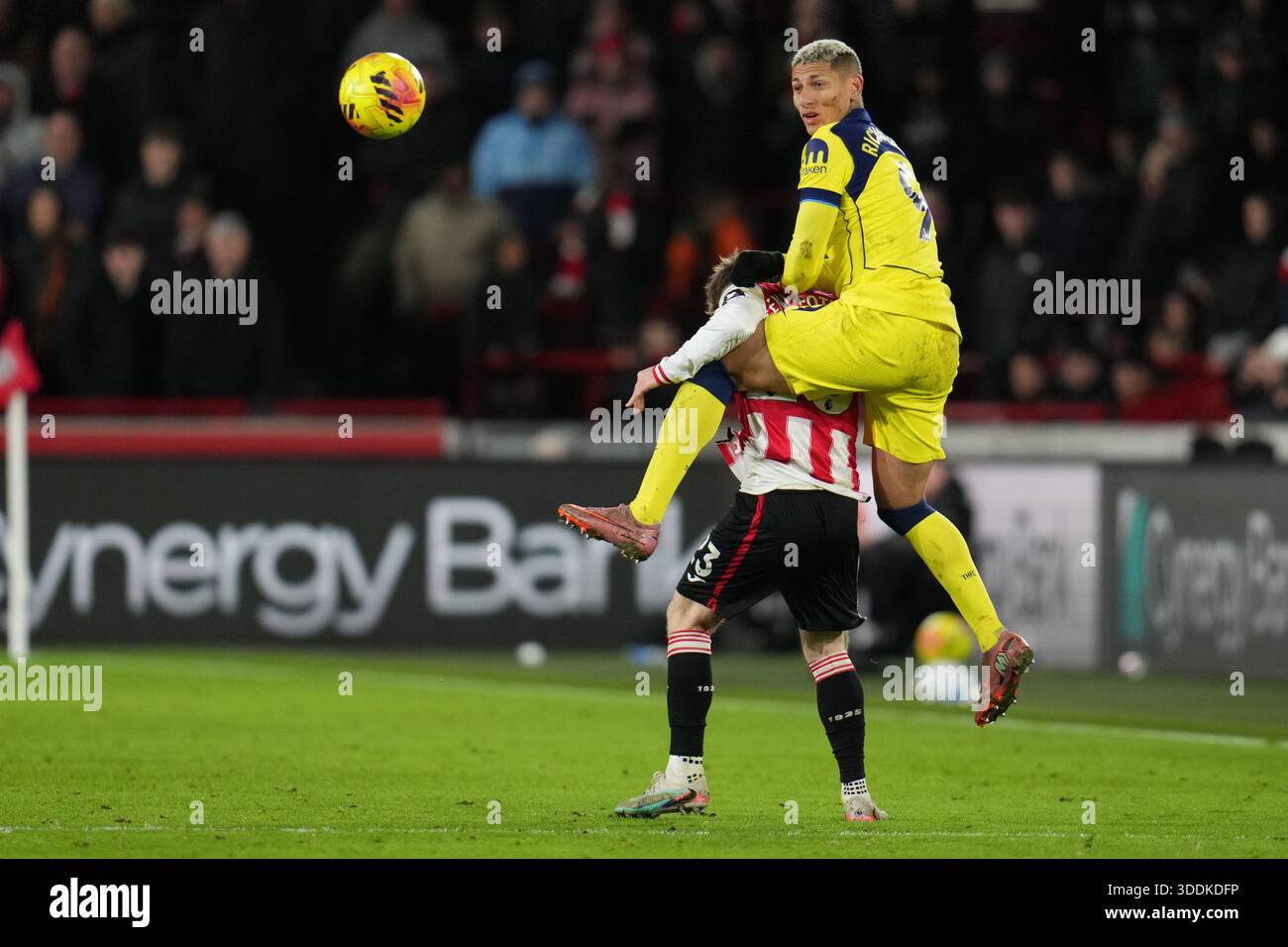 Richarlison of Tottenham Hotspur wins header during the Premier League ...