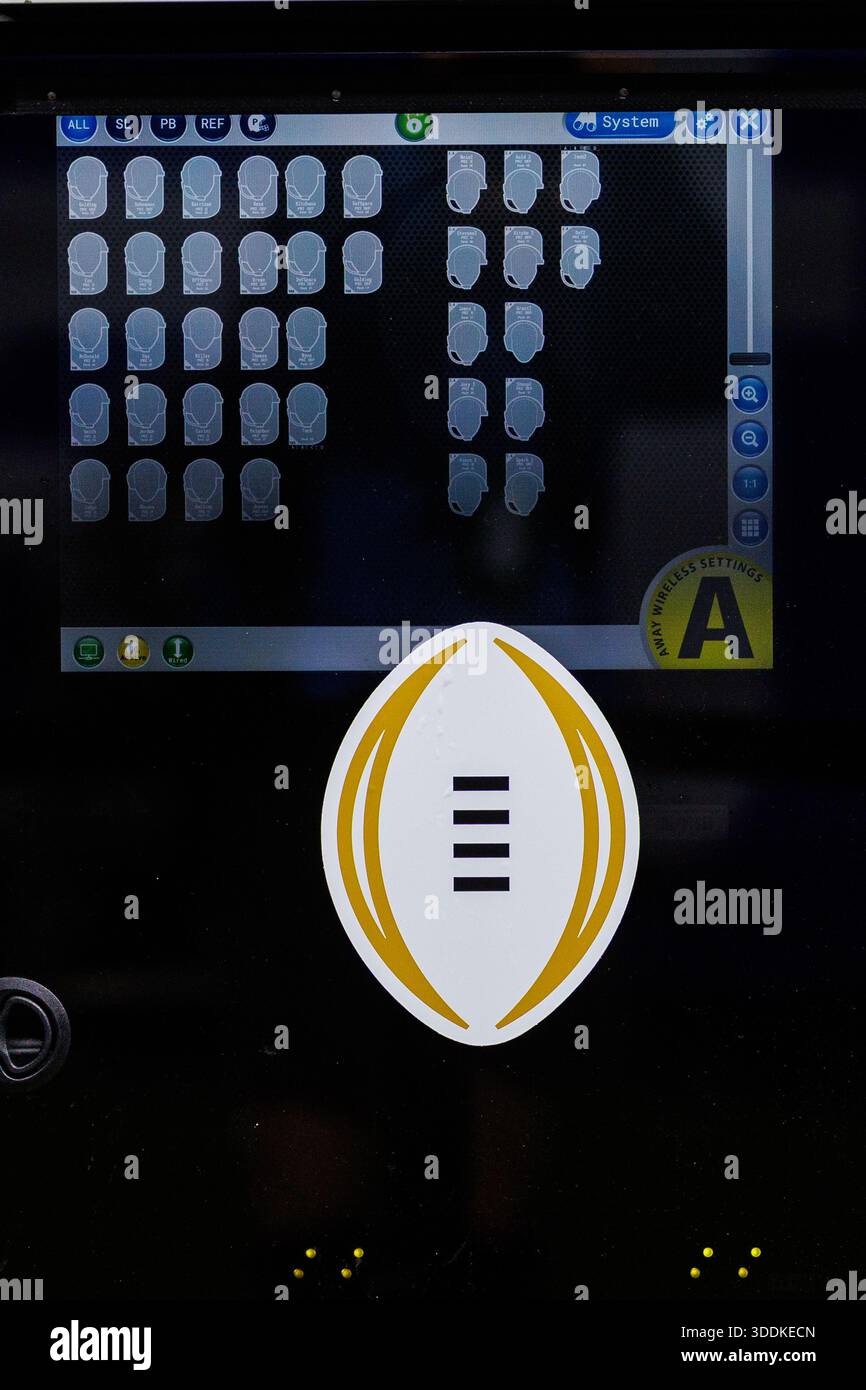 January 01, 2026: A general view of the College Football Playoff logo ...