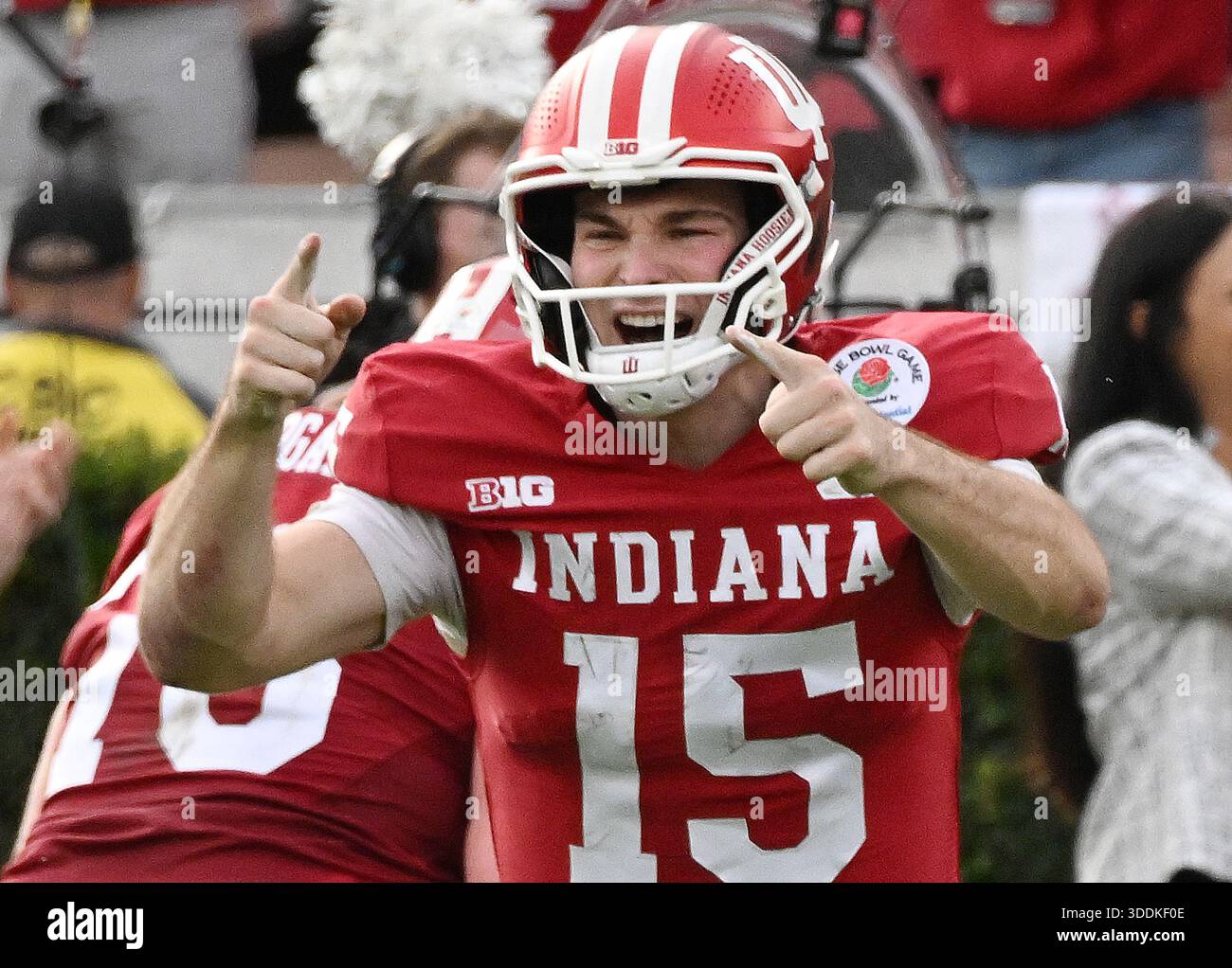 Indiana quarterback Fernando Mendoza (15) celebrates after throwing a ...