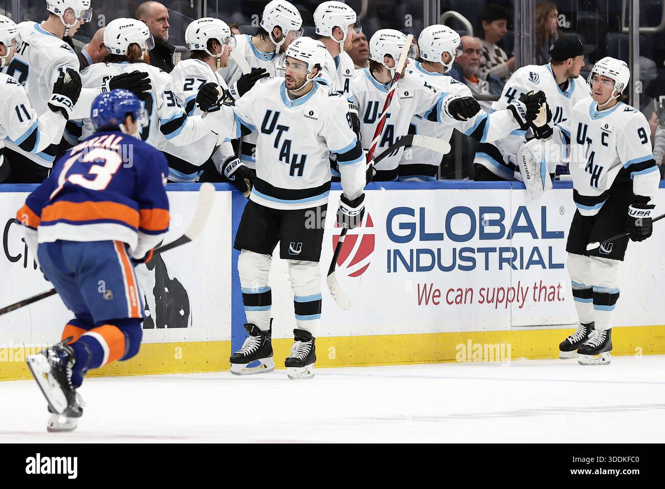 Utah Mammoth center Nick Schmaltz (8) reacts after scoring a goal in ...