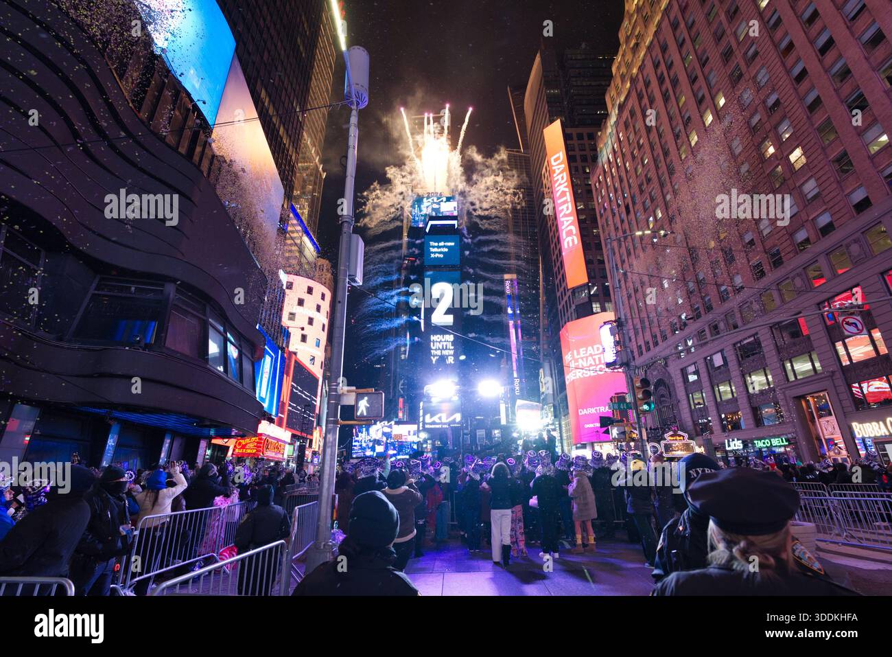 Times Square at night during a New Year's Eve celebration with ...