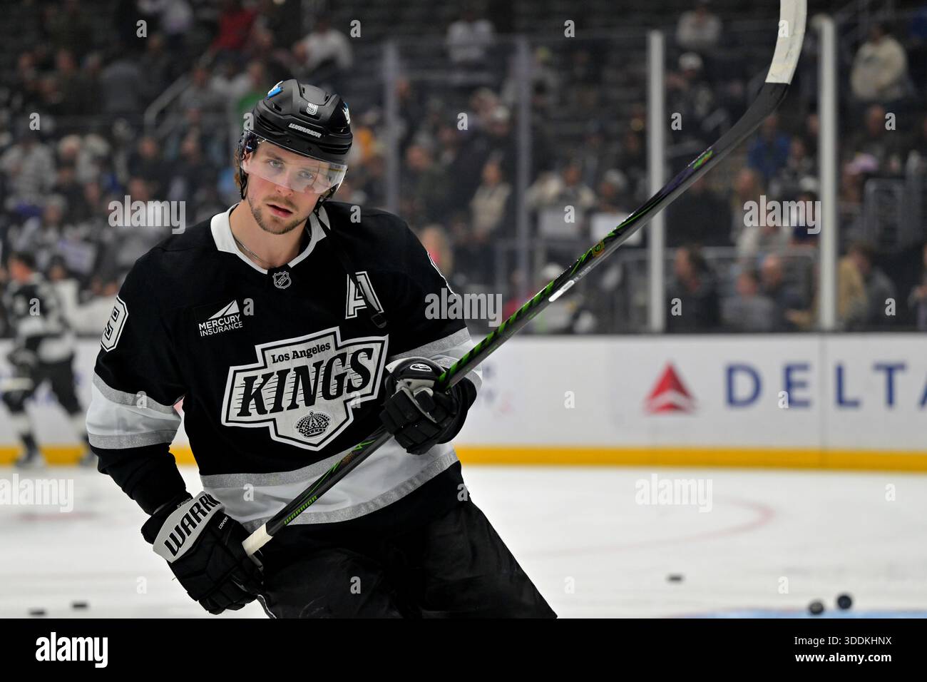 Los Angeles Kings Adrian Kempe warms up prior to an NHL hockey game ...