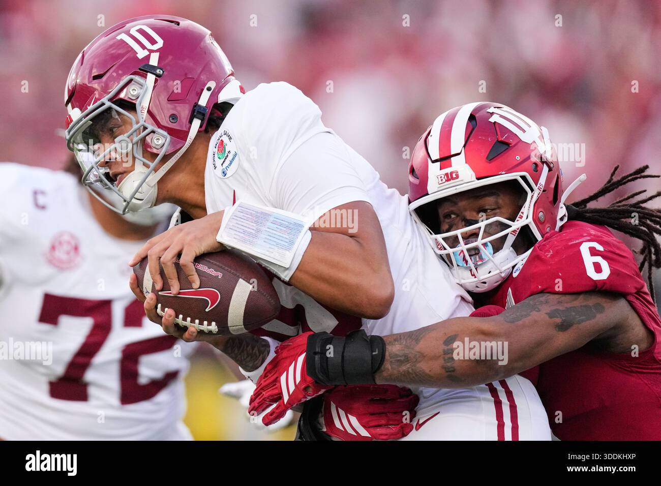 Alabama quarterback Austin Mack (10) is sacked by Indiana defensive ...