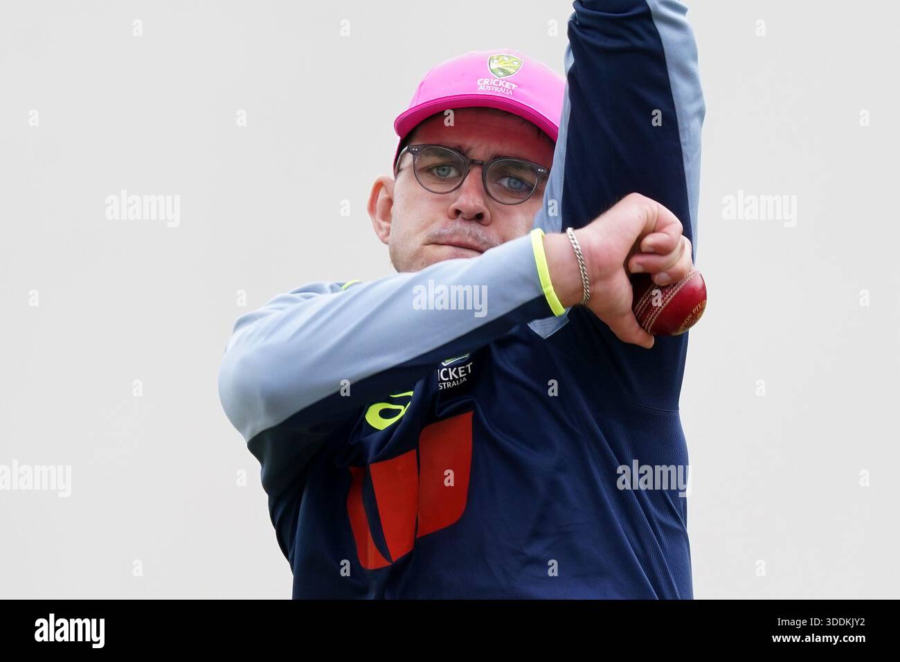 Australia's Todd Murphy bowls during a nets session at the Sydney ...