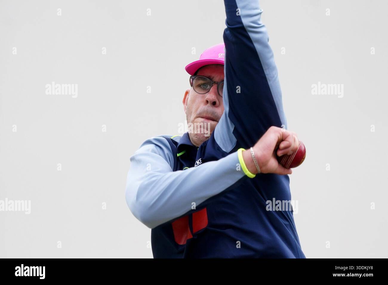 Australia's Todd Murphy bowls during a nets session at the Sydney ...