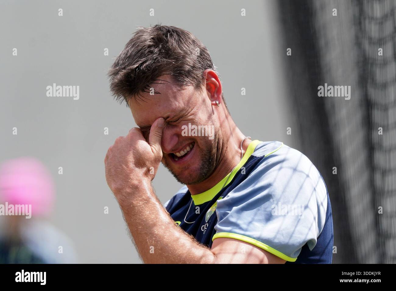 Australia's Beau Webster wipes his face during a nets session at the ...