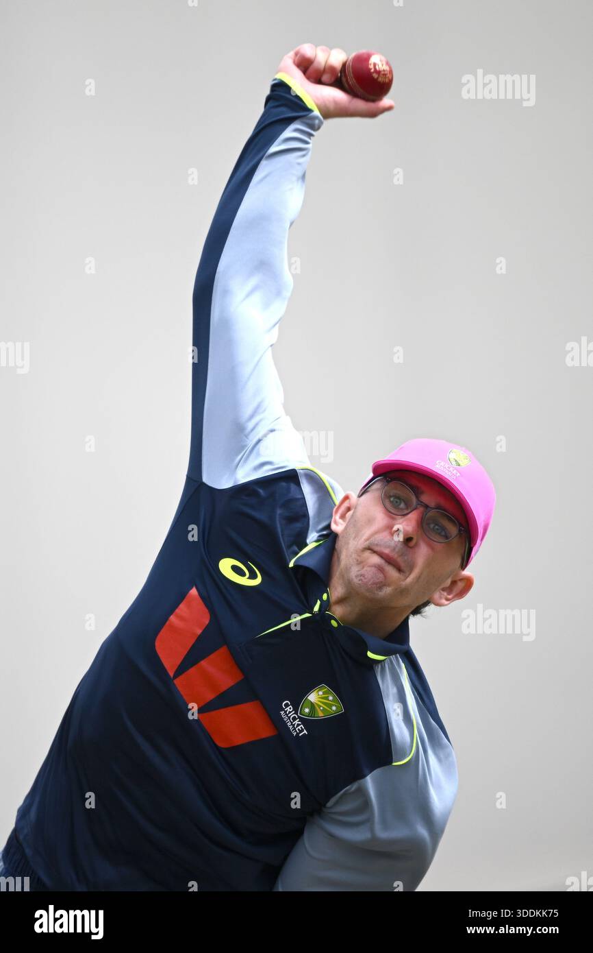 Todd Murphy bowls in the nets during an Australian Cricket team ...