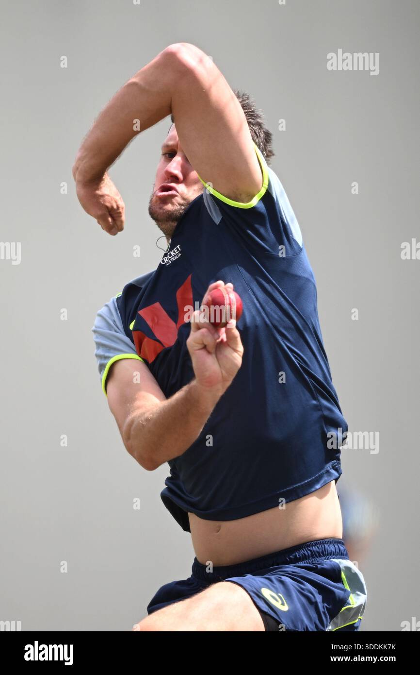 Beau Webster bowls in the nets during an Australian Cricket team ...