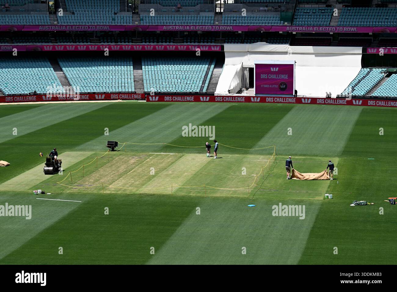 A general view as SCG grounds staff work on the pitch, ahead of the ...