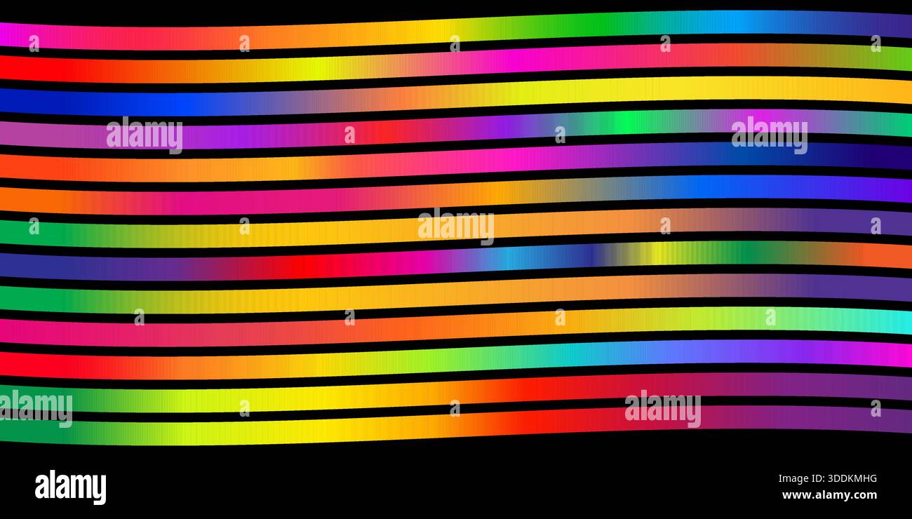 Wavy Rainbow Stripes Dynamic Vibrant Bright Neon Spectrum on Black ...