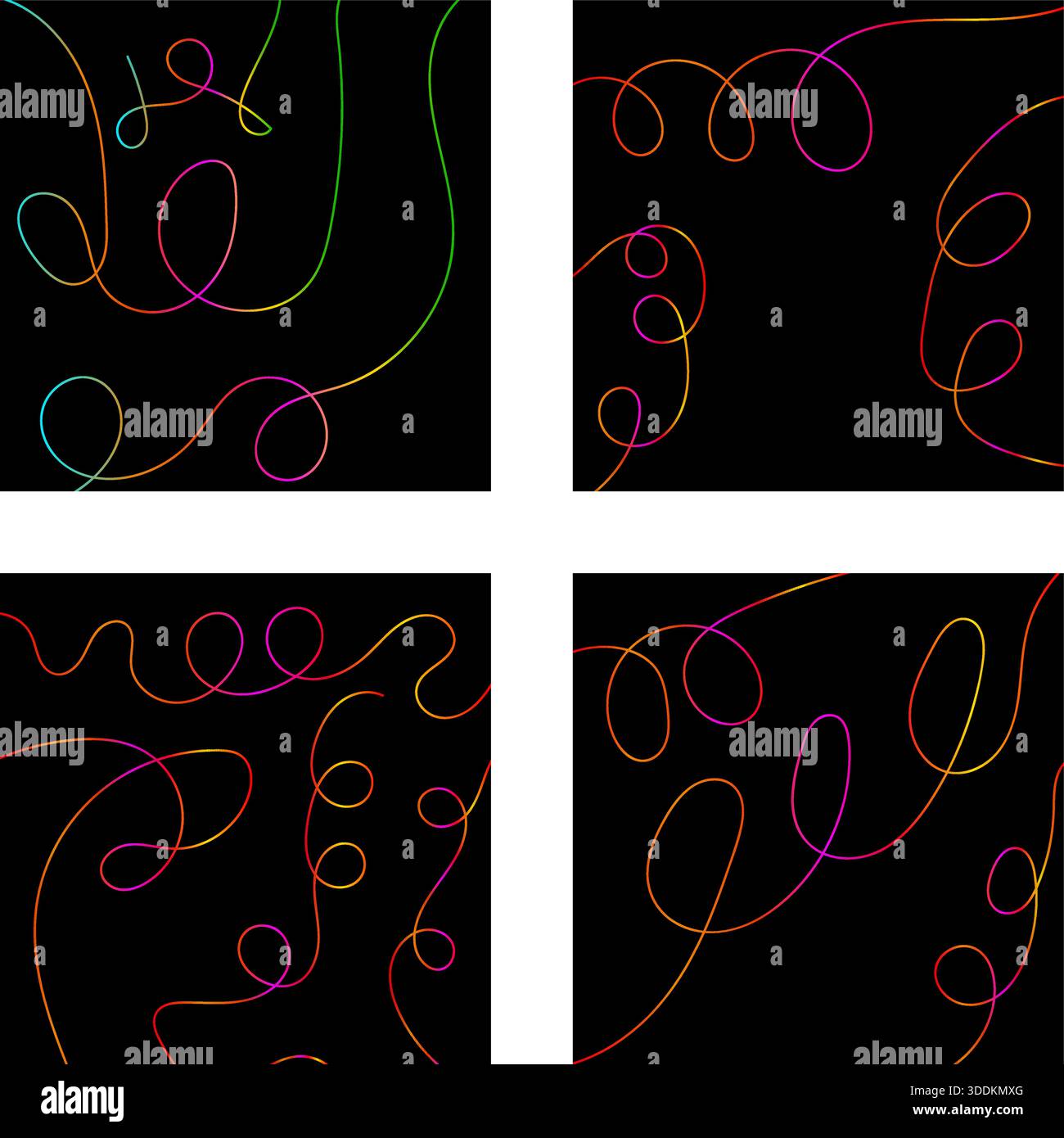 Vibrant Rainbow Gradient Squiggly Lines on Black Playful Abstract ...