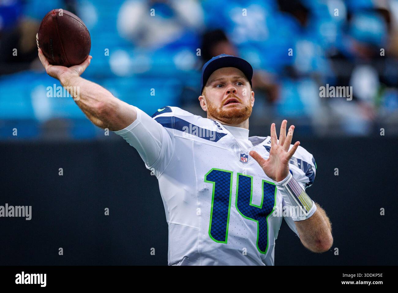 Seattle Seahawks quarterback Sam Darnold (14) warms up before the ...