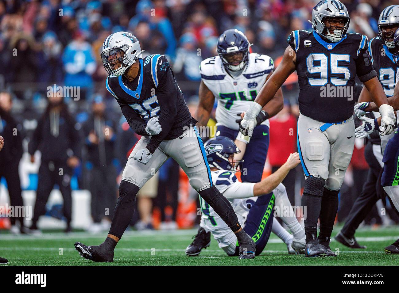 Carolina Panthers linebacker D.J. Wonnum (98) celebrates a sack on ...