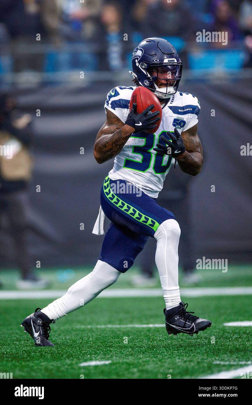 Seattle Seahawks running back Cam Akers returns a kickoff during an NFL ...